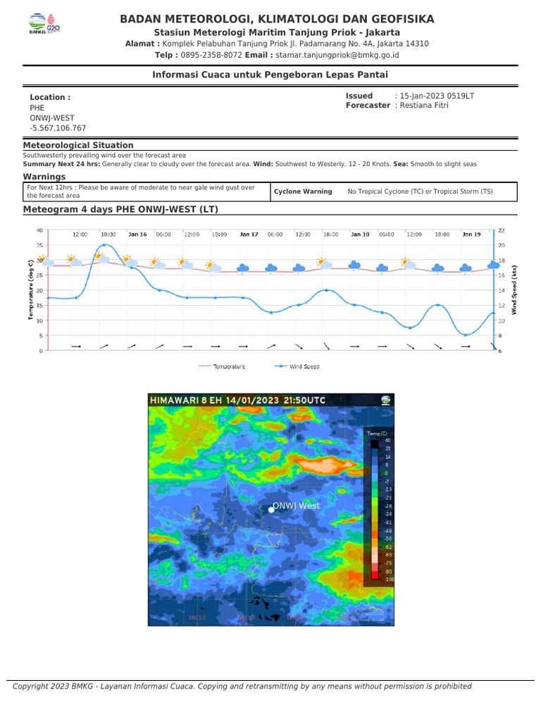BMKG-Weather Forecast-PHE ONWJ WEST 15012023 - 0525 | PDF | Tropical Cyclones | Rain