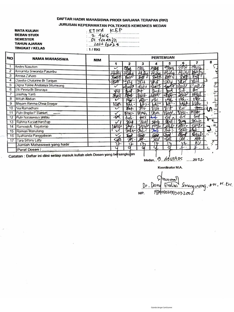 Scan Absen Kelas 1 RKI | PDF