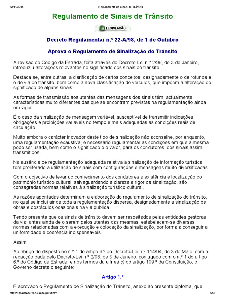 Regulamento de Sinais de Trânsito | PDF | Tráfego | Cor