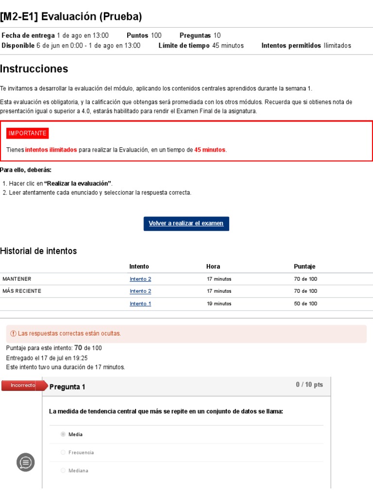 (M2-E1) Evaluación (Prueba2) - FUNDAMENTOS DE ESTADÍSTICA | PDF
