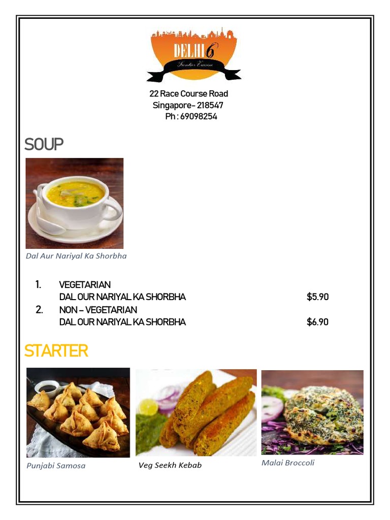 Delhi 6 Race Couse Road Menu | PDF