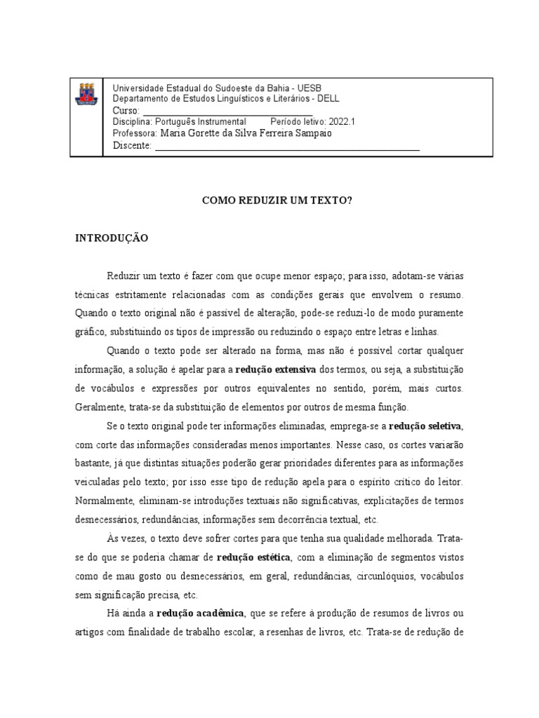Como Reduzir Um Texto | PDF