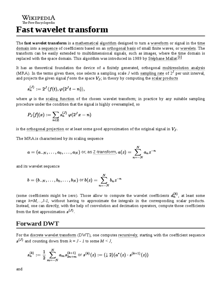 Fast Wavelet Transform | PDF | Wavelet | Functional Analysis Fast Wavelet Transform | PDF | Wavelet | Functional Analysis