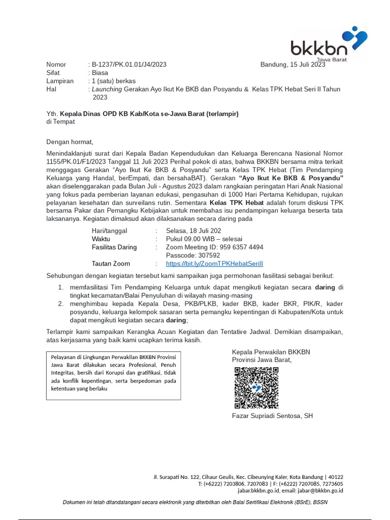 Surat Launching Gerakan Ayo Ikut Ke BKB | PDF