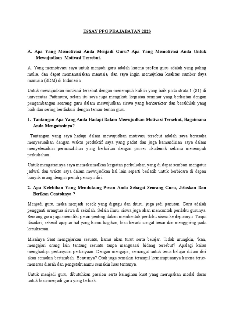Essay PPG Prajabatan 2023 | PDF | Pengembangan Diri