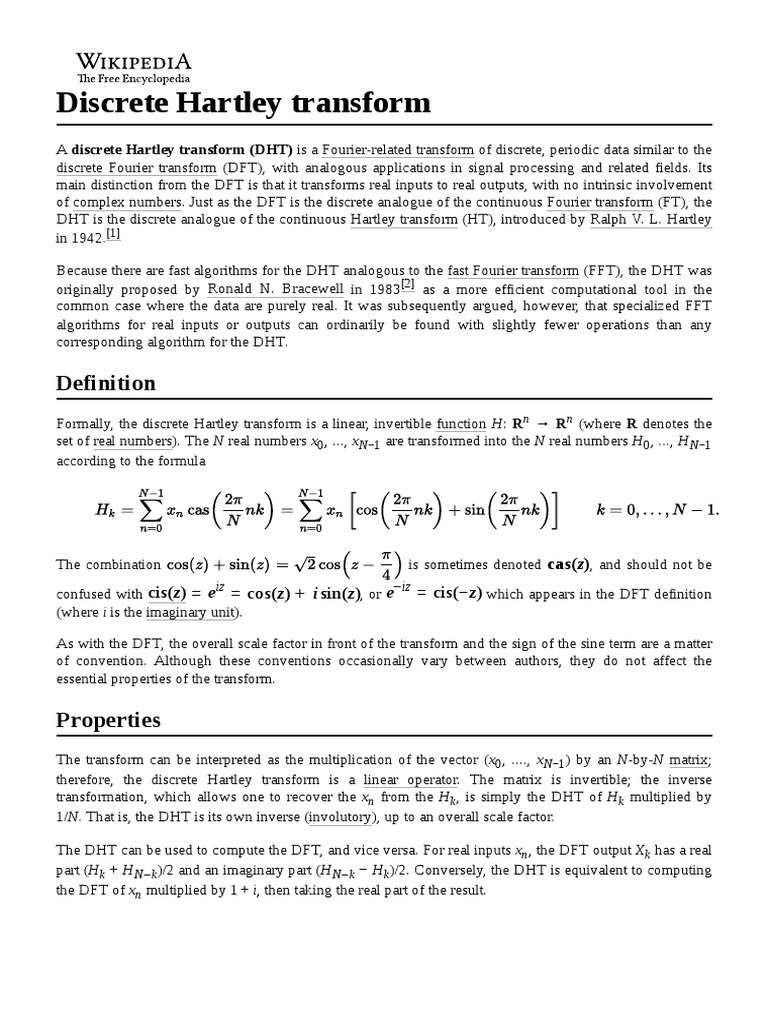 Discrete Hartley Transform | PDF | Fast Fourier Transform | Algorithms And Data Structures