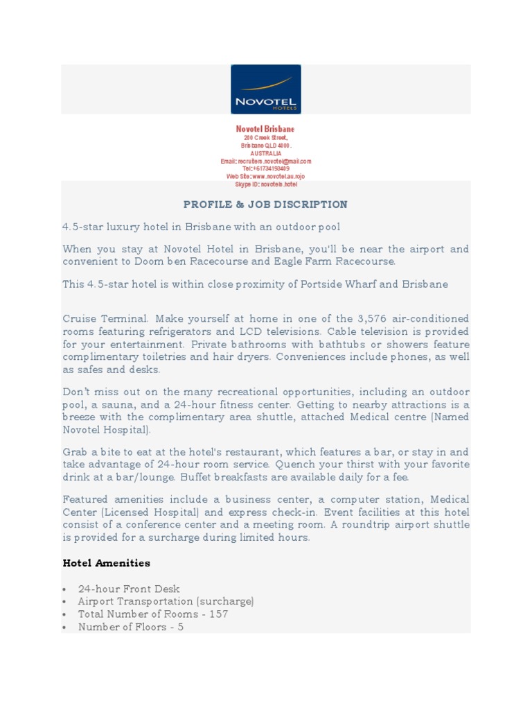 Novotel Brisbane: Luxury Hotel Details | PDF