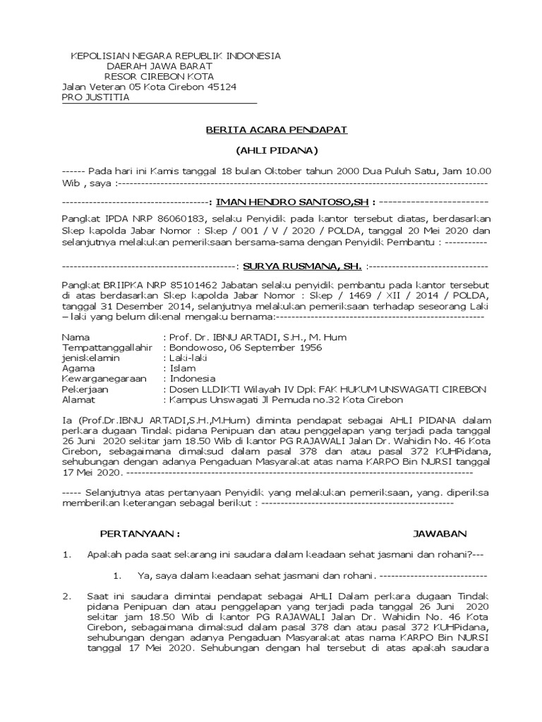 BAP AHLI PIDANA (1) - Edit | PDF