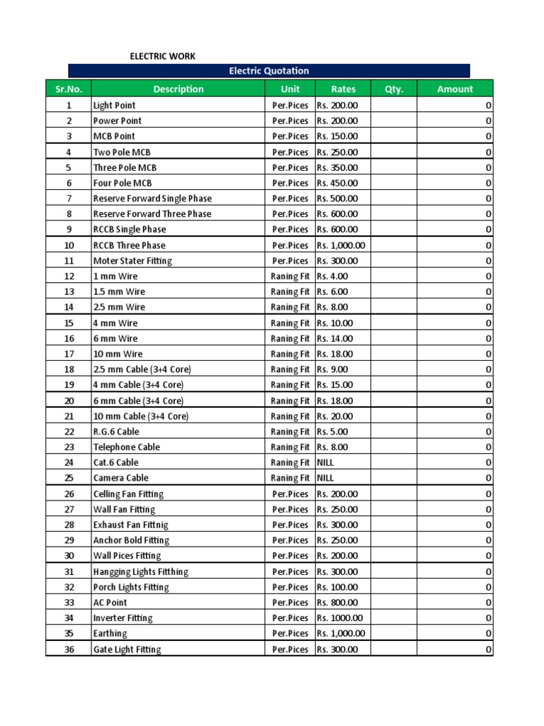 Electric Quotation 2021 | PDF