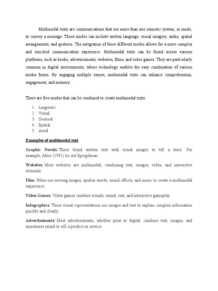 Understanding Multimodal Texts and Examples | PDF