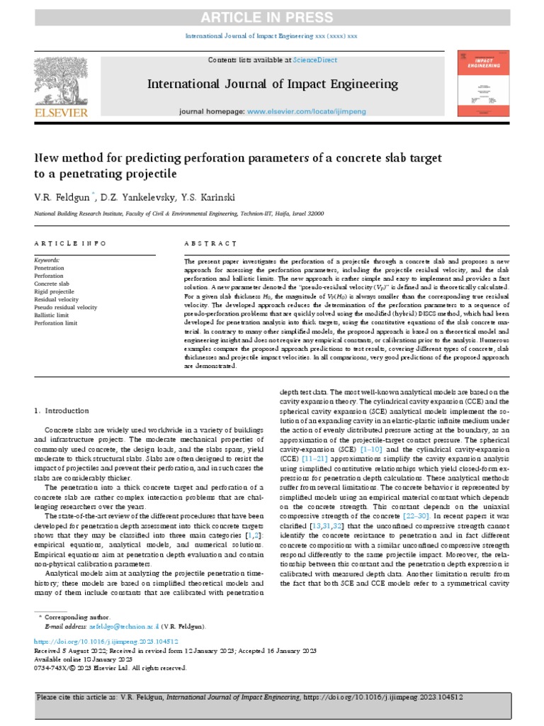 2023 Perforation of Concrete Slabs IJIE | PDF