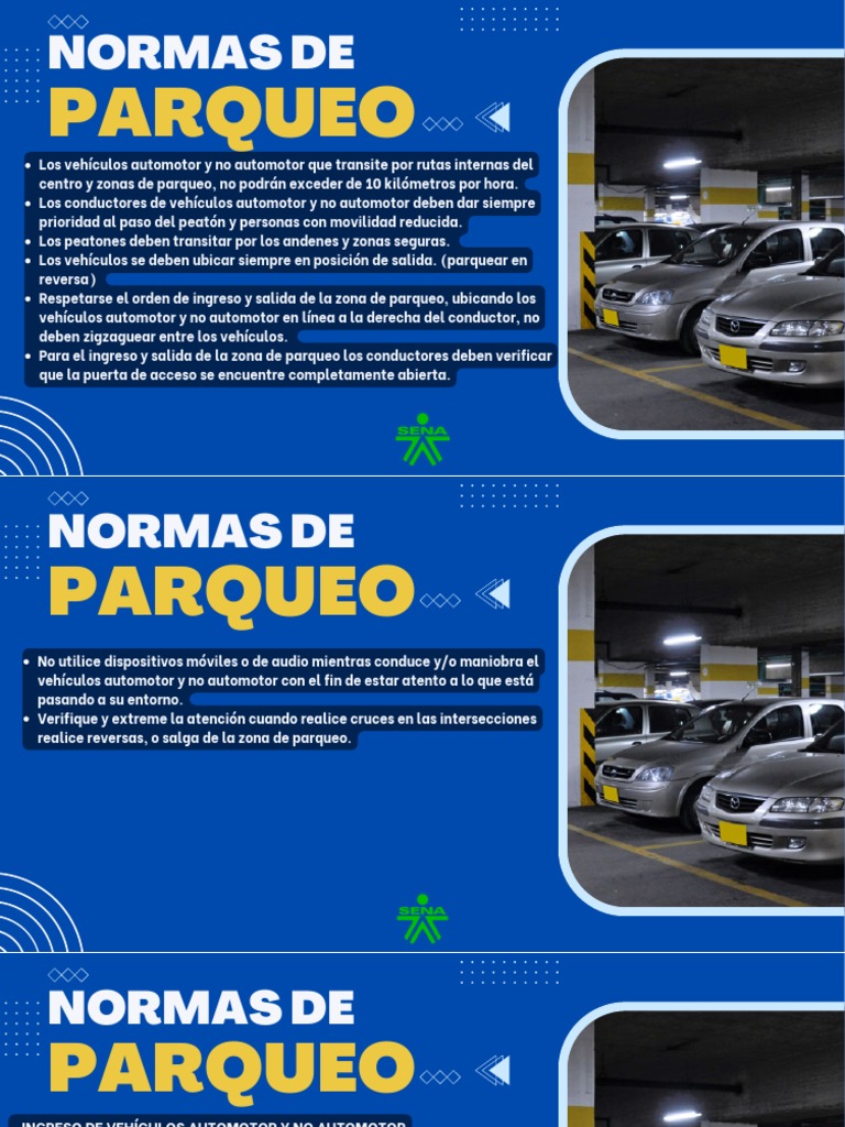 Normas de Parqueo en el SENA | PDF | Estacionamiento | Peatonal