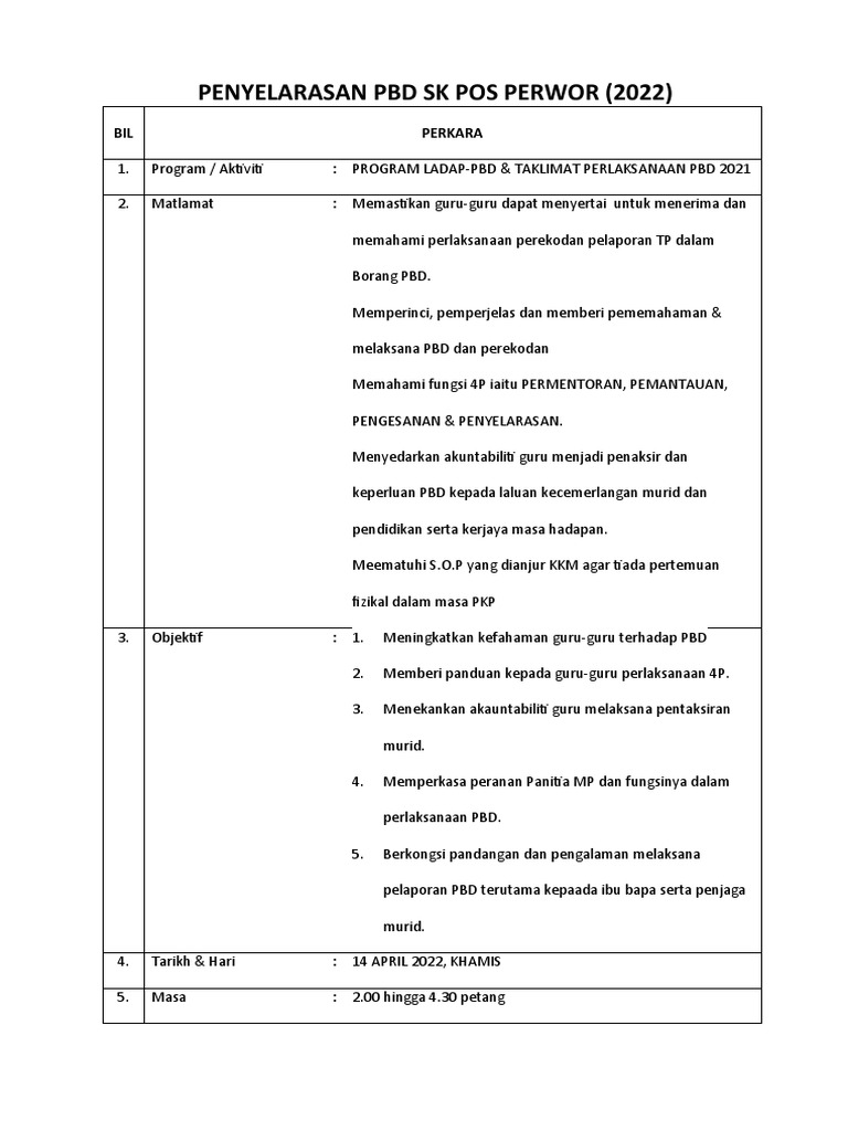 PELAPORAN TAKLIMAT PBD Penyelarasan | PDF