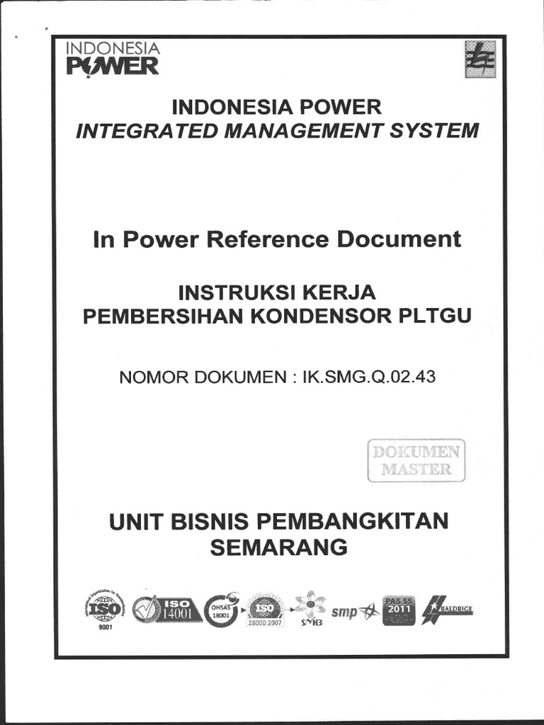 IK - SMG.Q.02.43 IK Pembersihan Kondensor PLTGU Rev 03 | PDF