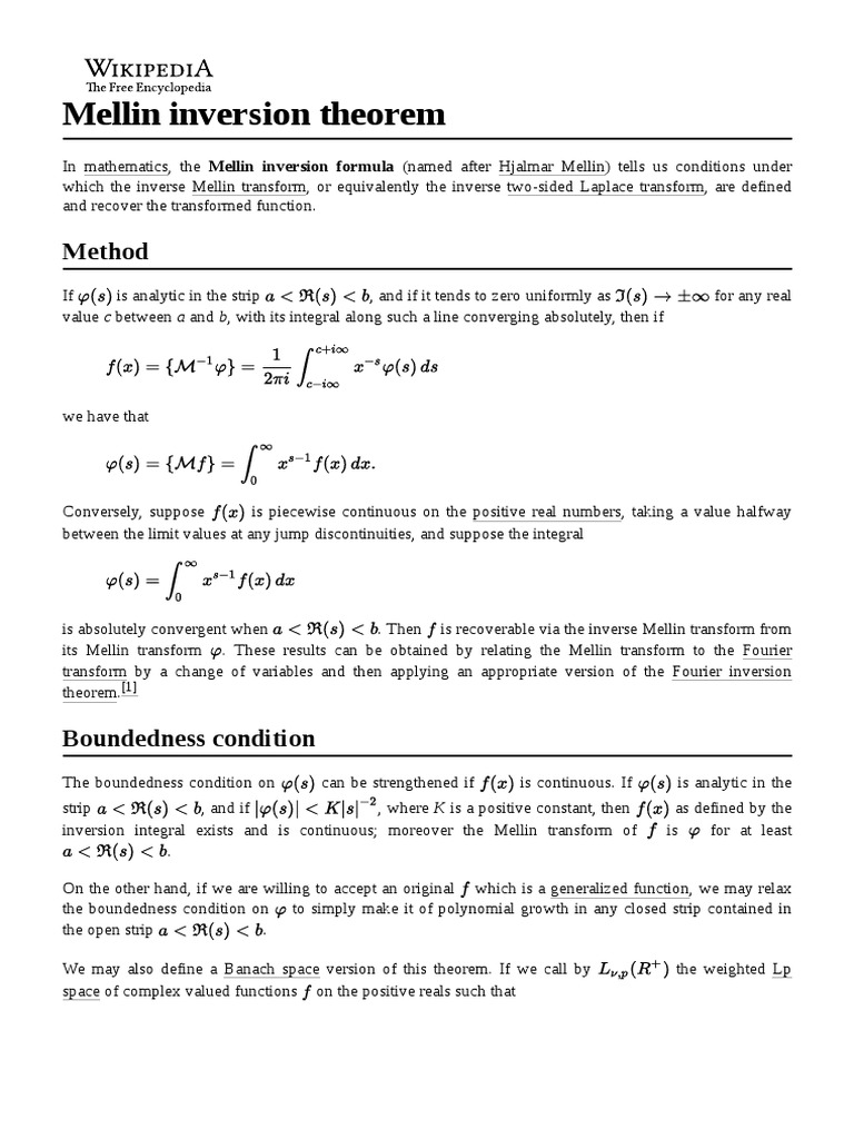 Mellin Inversion Theorem | PDF