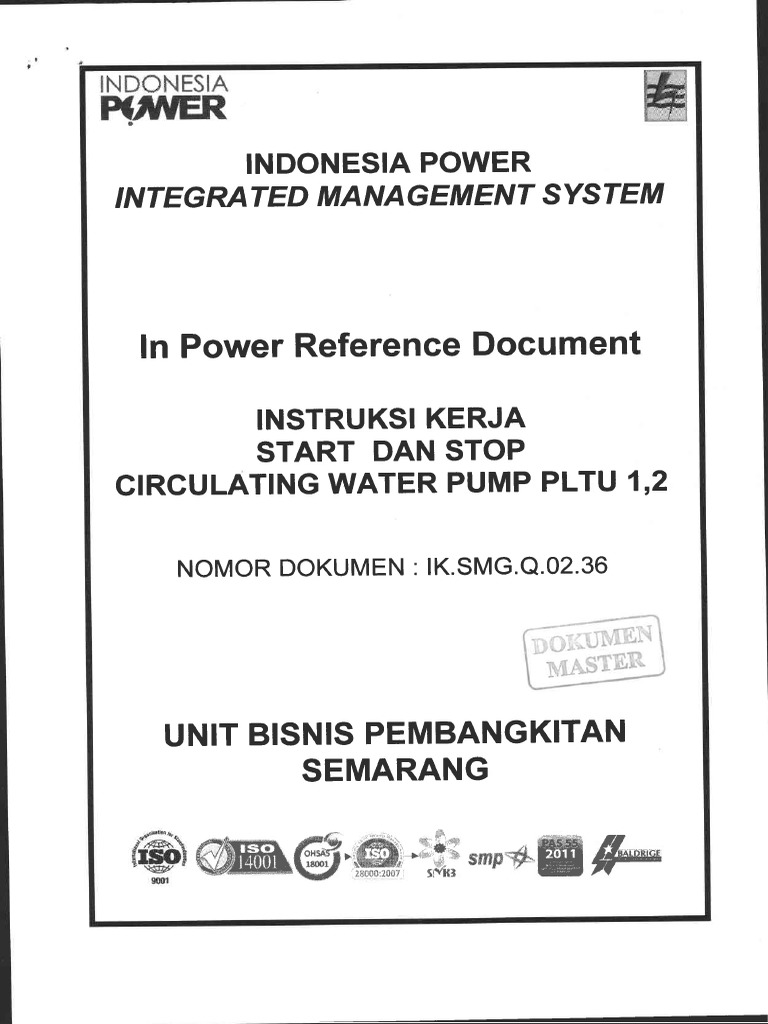 IK - SMG.Q.02.36 IK Start Dan Stop Circulating Water Pump PLTU 1 Dan 2.rev.03 | PDF