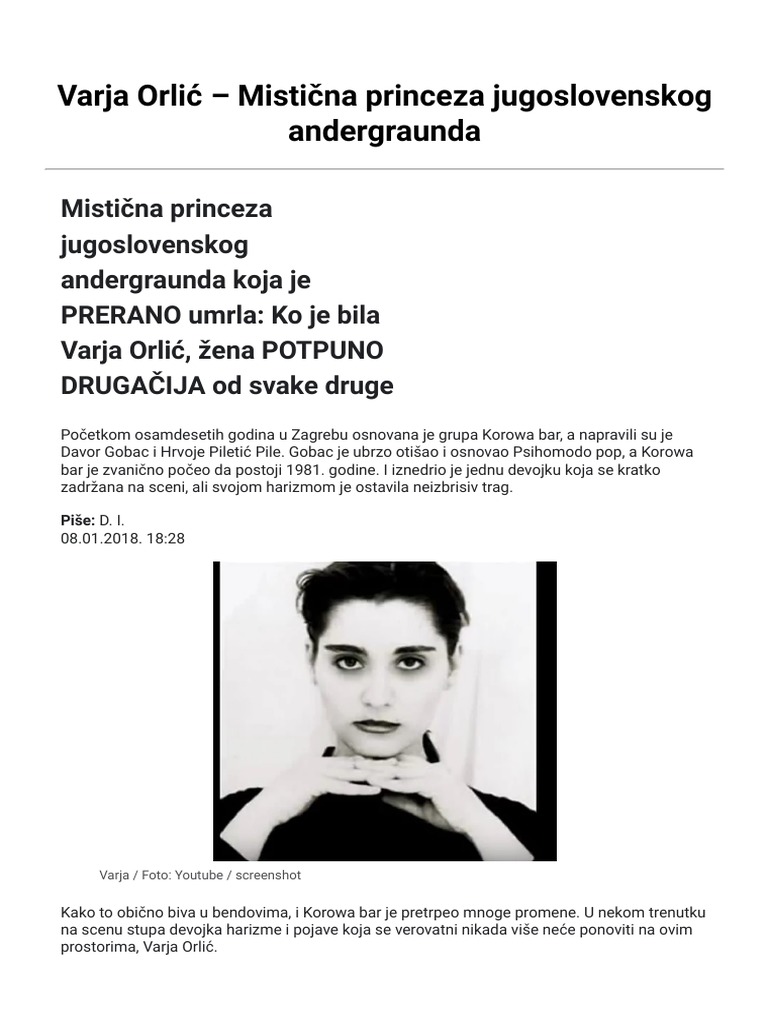 Varja Orlić - Mistična Princeza YU Andergraunda | PDF