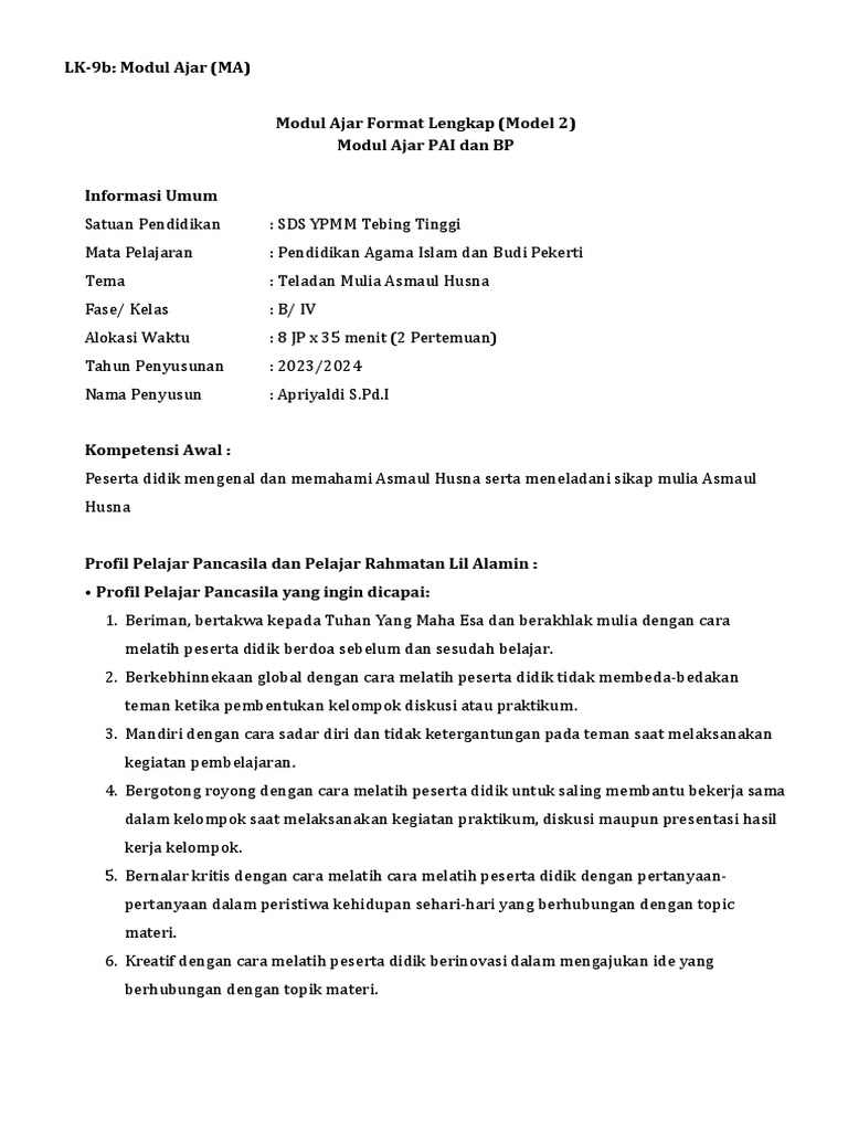 LK 9 Menyusun Modul Ajar | PDF