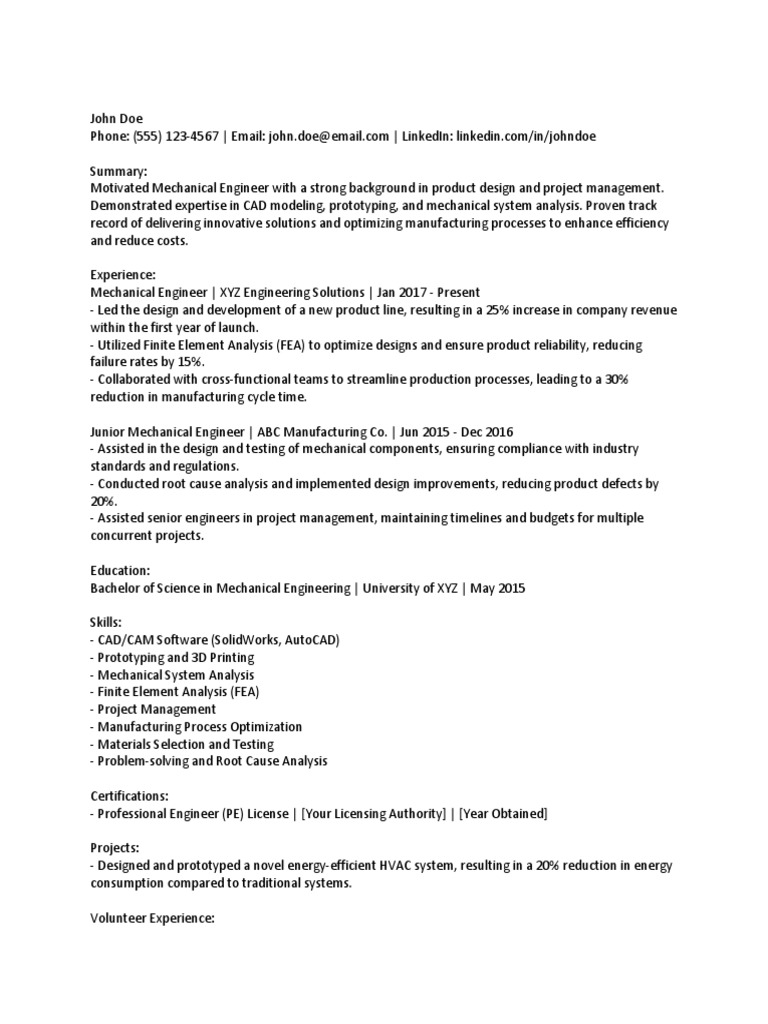 John Doe | PDF | Mechanical Engineering | Engineering