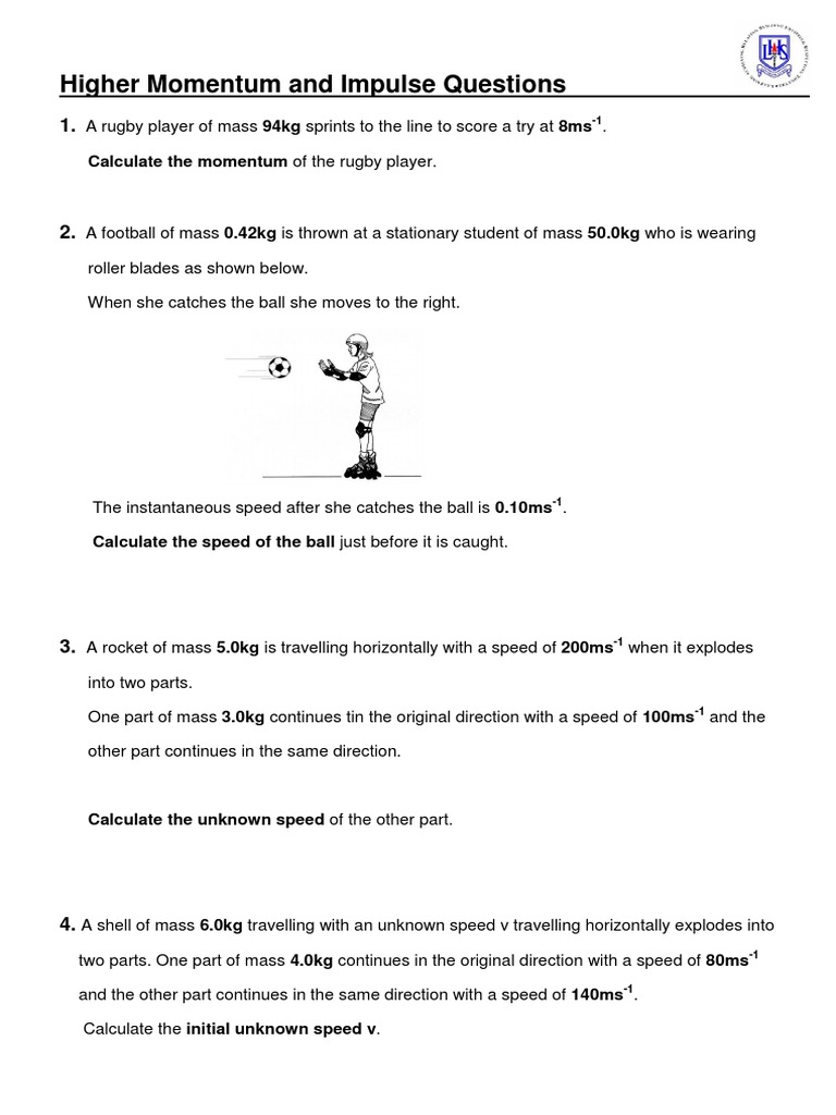 (25385) 20. H Momentum and Impulse Questions | PDF | Collision | Momentum