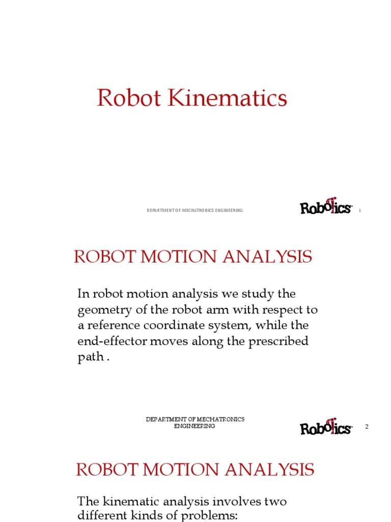 Robot Kinematics Lecture 2 Pdf Kinematics Cartesian Coordinate System