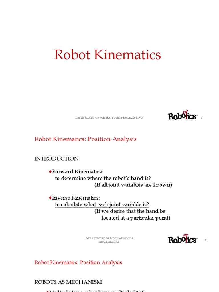 Robot Kinematics LECTURE 1 | PDF | Kinematics | Cartesian Coordinate System