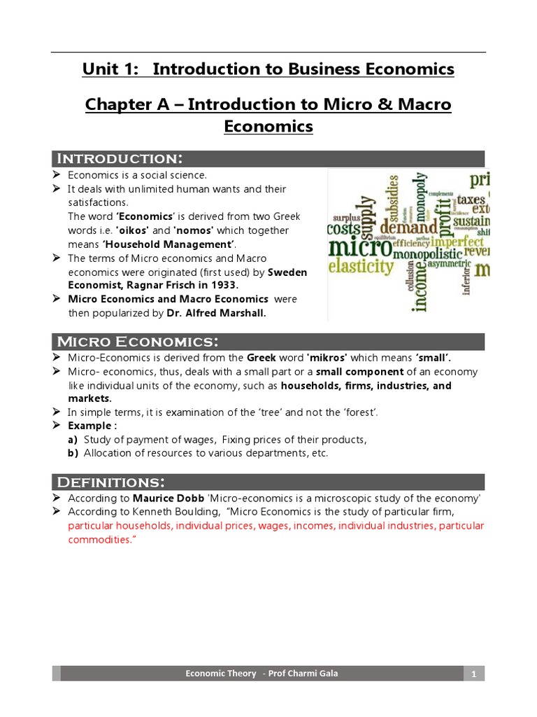 Unit 1: Introduction To Business Economics Chapter A - Introduction To ...