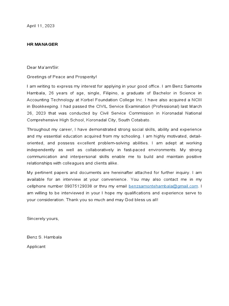 GENERAL Application Letter | PDF