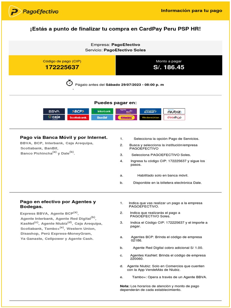 Instrucciones de PagoEfectivo | PDF | Bancos | Bancario