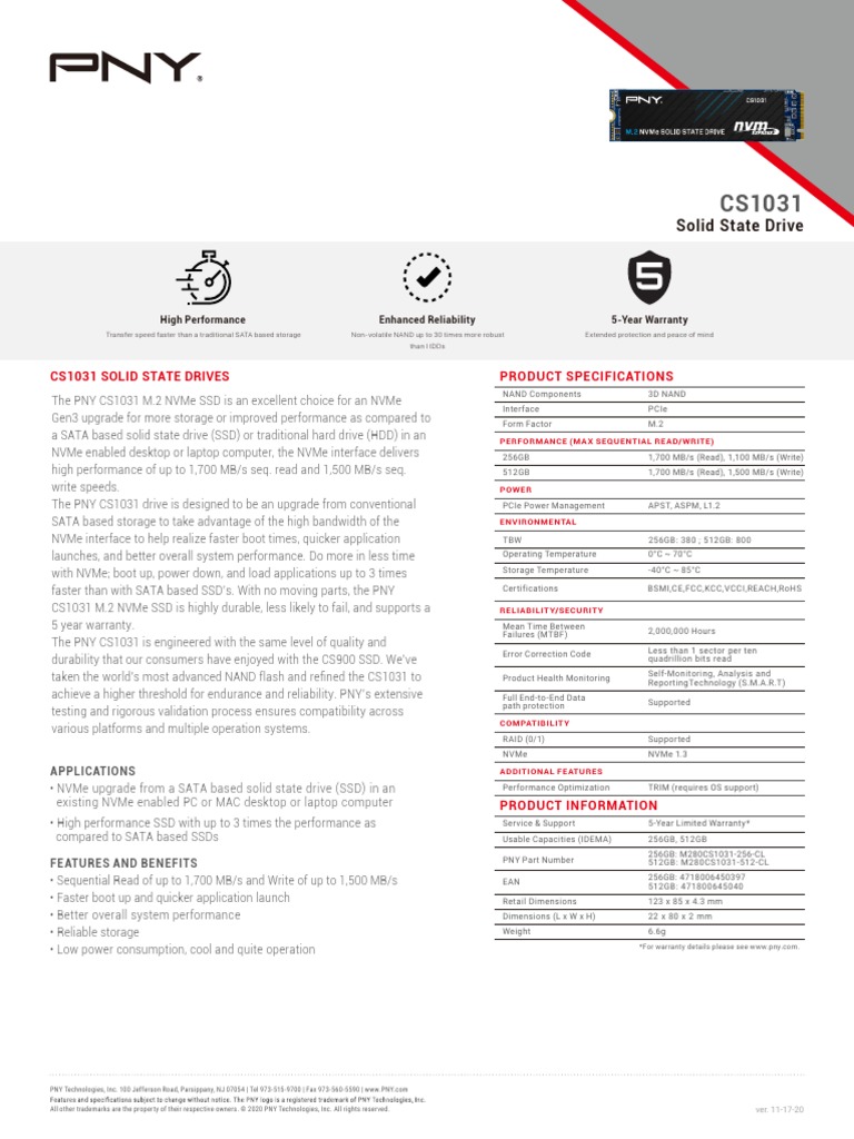 CS1031 SSD Datasheet | PDF | Solid State Drive | Hard Disk Drive