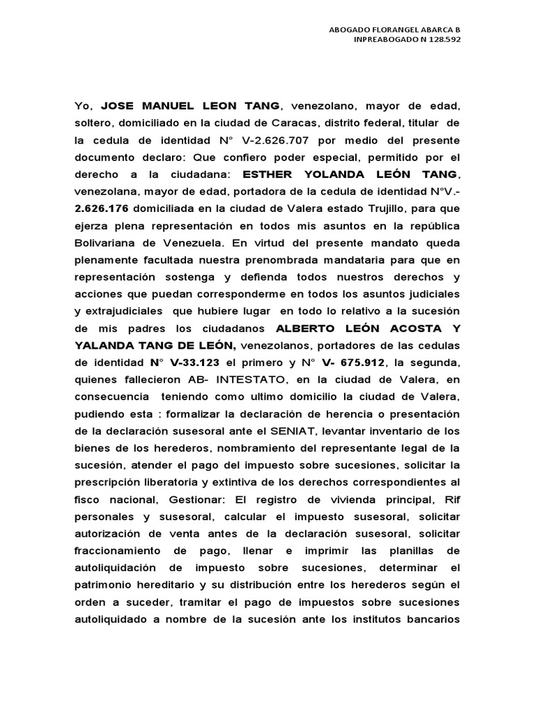 Poder General Jose Manuel Leon Tang | PDF