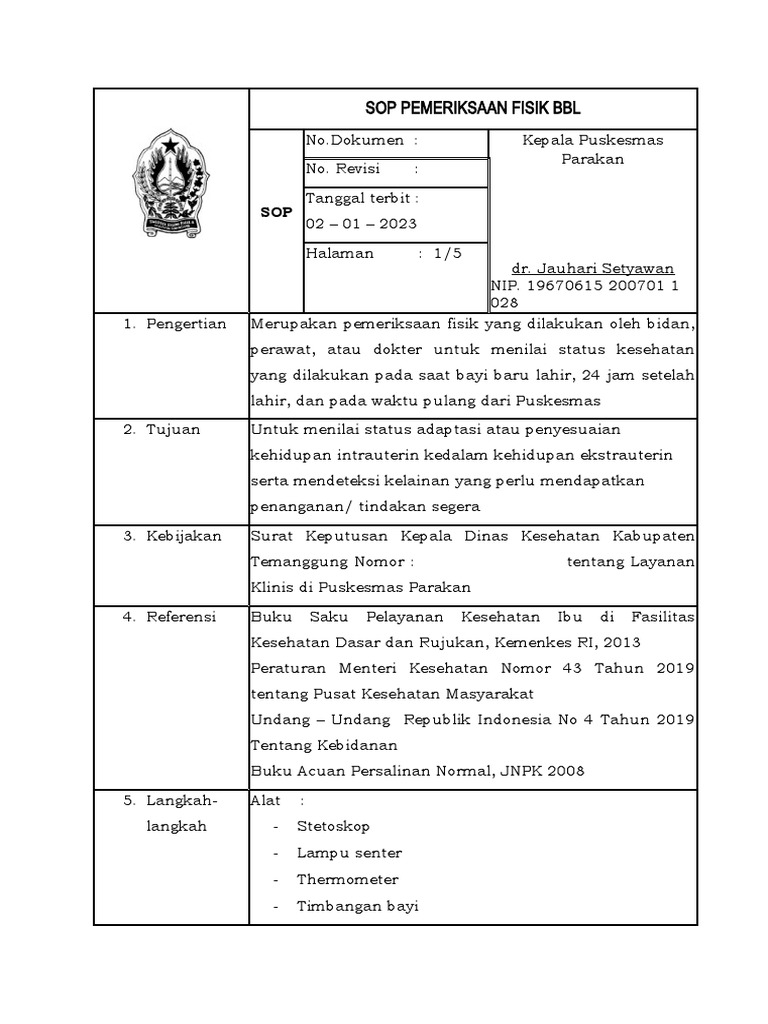 2023-Sop Pemeriksaan Fisik BBL | PDF