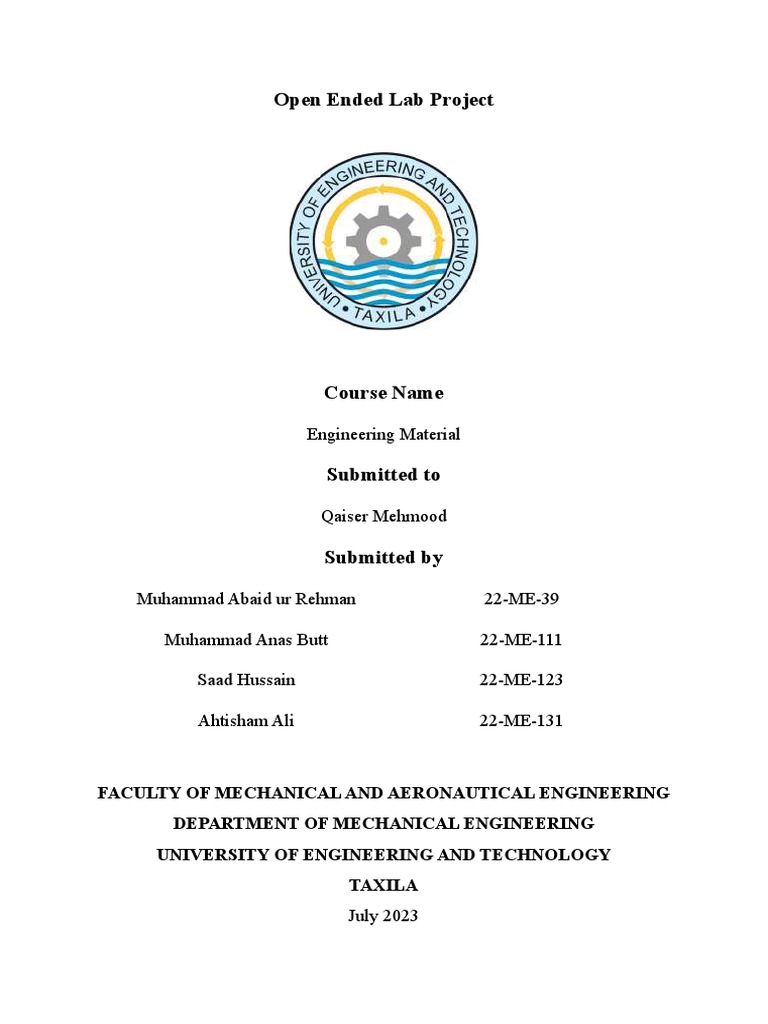 Open Ended Lab Project Emat | PDF | Hardness | Materials