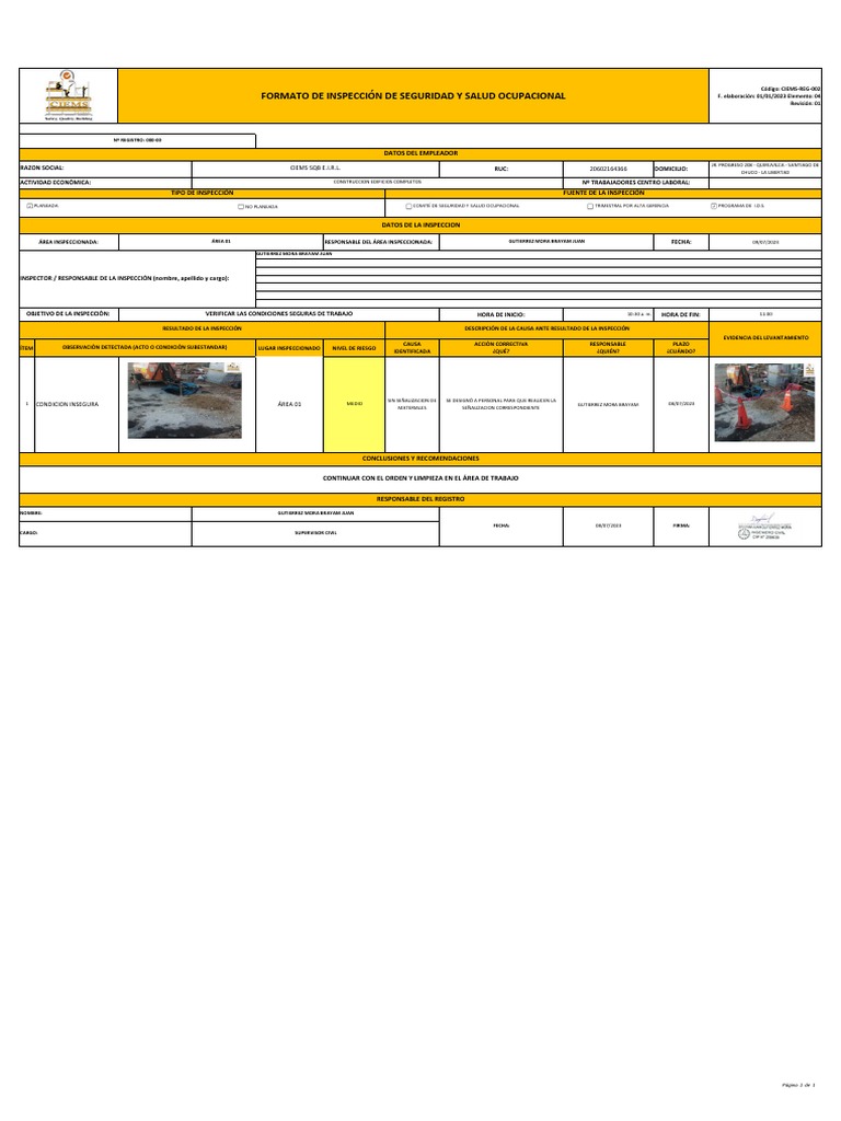 Informe de Inspección de Seguridad | PDF | Seguridad y salud ocupacional