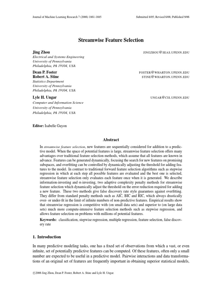 Stepwise Feature Selection | PDF | Akaike Information Criterion | Applied Mathematics