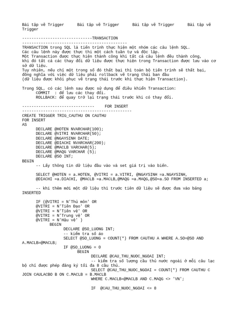 bài tập về Trigger | PDF