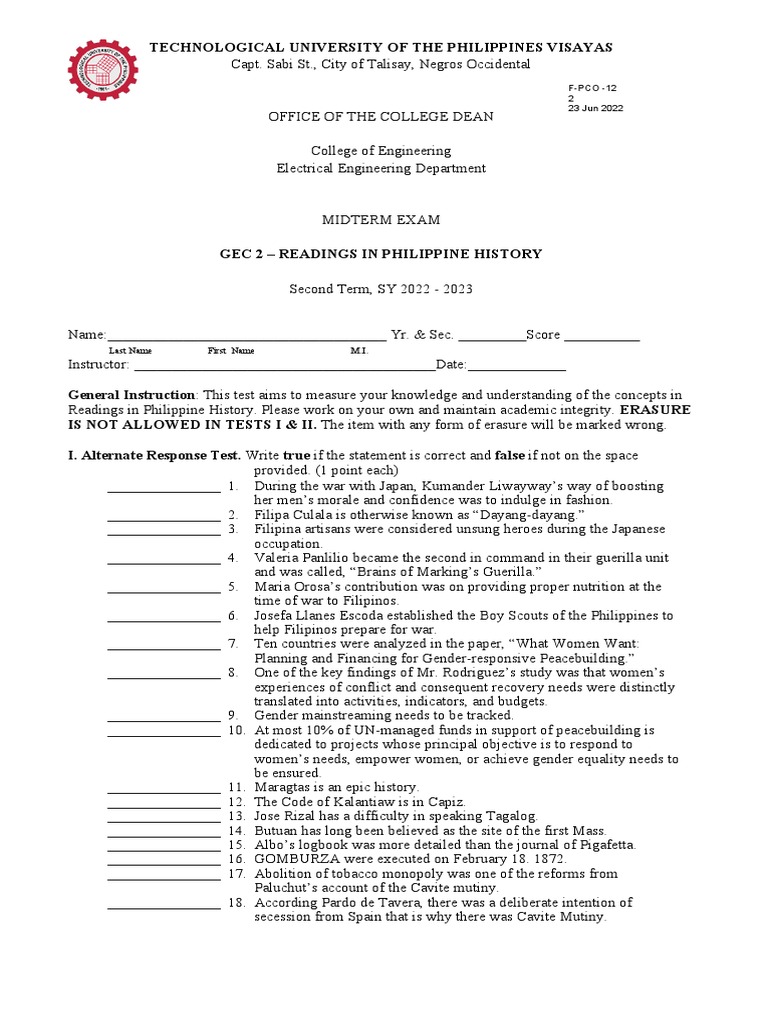 Midterm Exam in GEC2 | PDF | Philippines