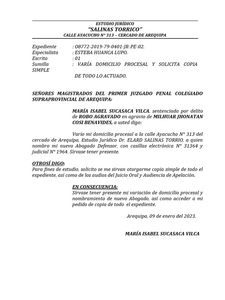 001 Se Apersona Al Proceso | PDF