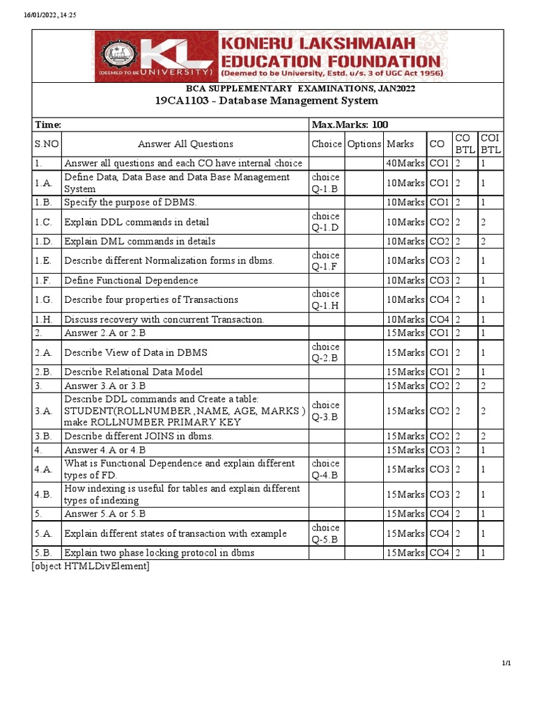 19CA1103 - Database Management System | PDF | Databases | Database Transaction