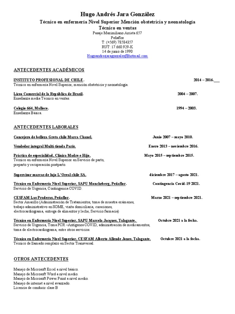 CV Hugo Jara Gonzalez | PDF | Medicina | Ciencias de la Salud