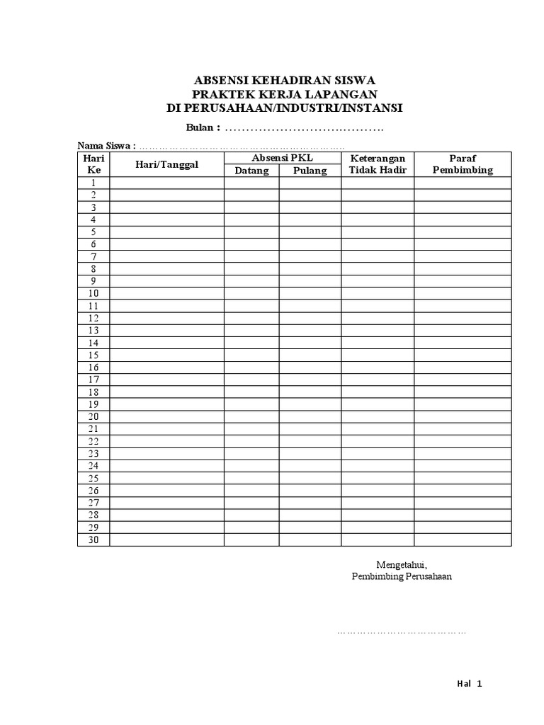 Absensi Kehadiran PKL | PDF | Karier & Perkembangan