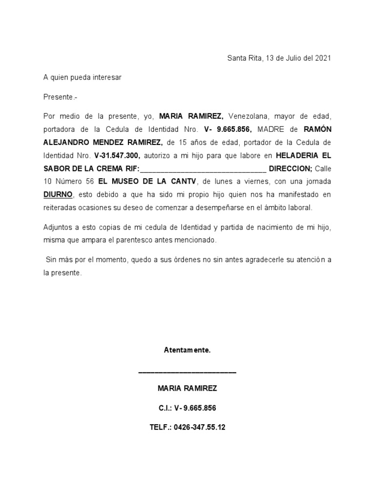 Autorizacion de Menor de Edad | PDF