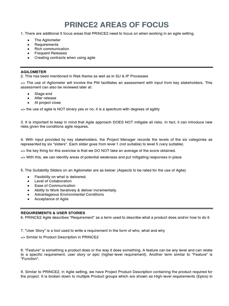PRINCE2 Agile Areas of Focus | PDF | Business