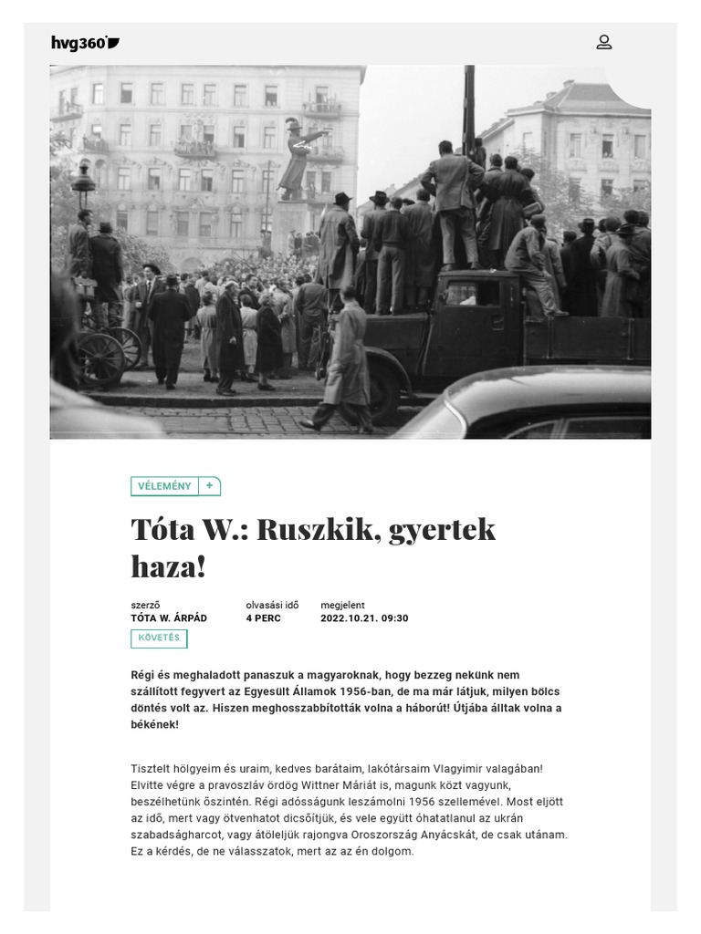 Hvg360 - Tóta W. - Ruszkik, Gyertek Haza! | PDF