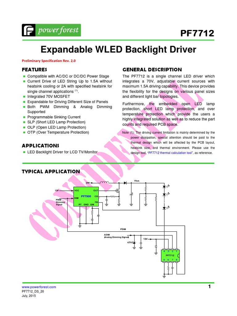 PF7712 Expandable WLED Backlight Driver Specification | PDF | Computers
