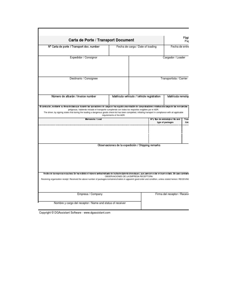 Modelo Carta de Porte Adr 2021 | PDF