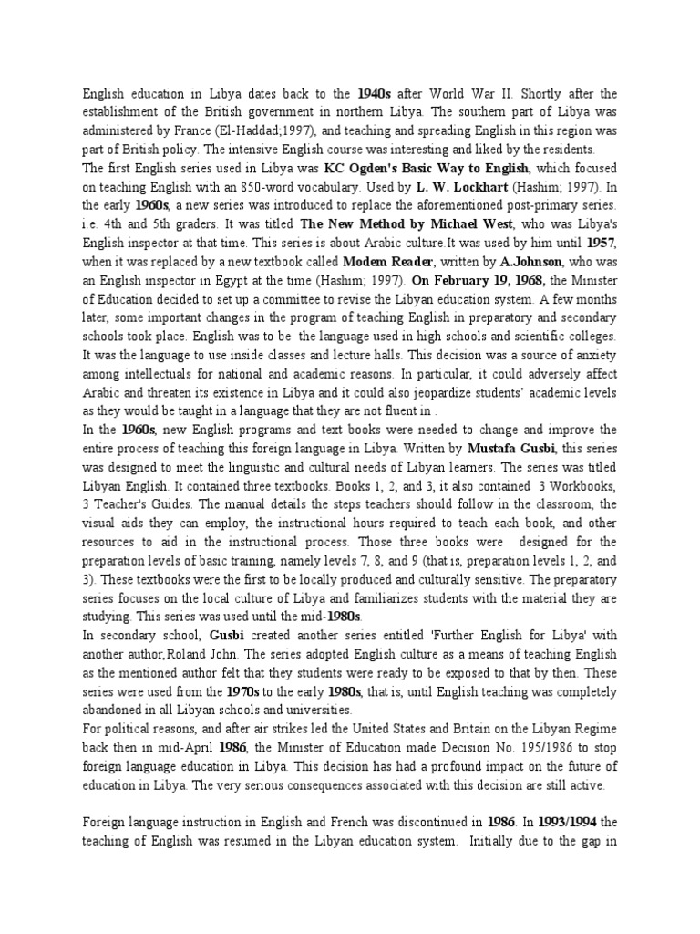 History of English in Libya | PDF | Language Arts & Discipline