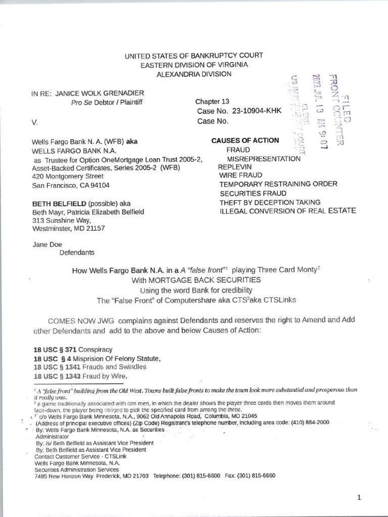 JWG V WFB BB Adversary Complaint With Exhibits 20230713 - 185132 | PDF
