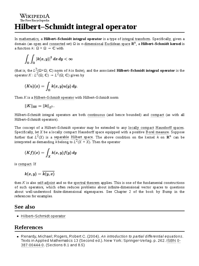 Hilbert-Schmidt Integral Operator | PDF