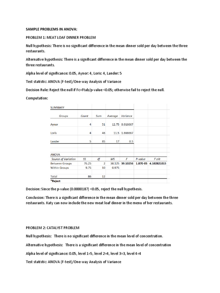 Sample Problems in Anova | PDF